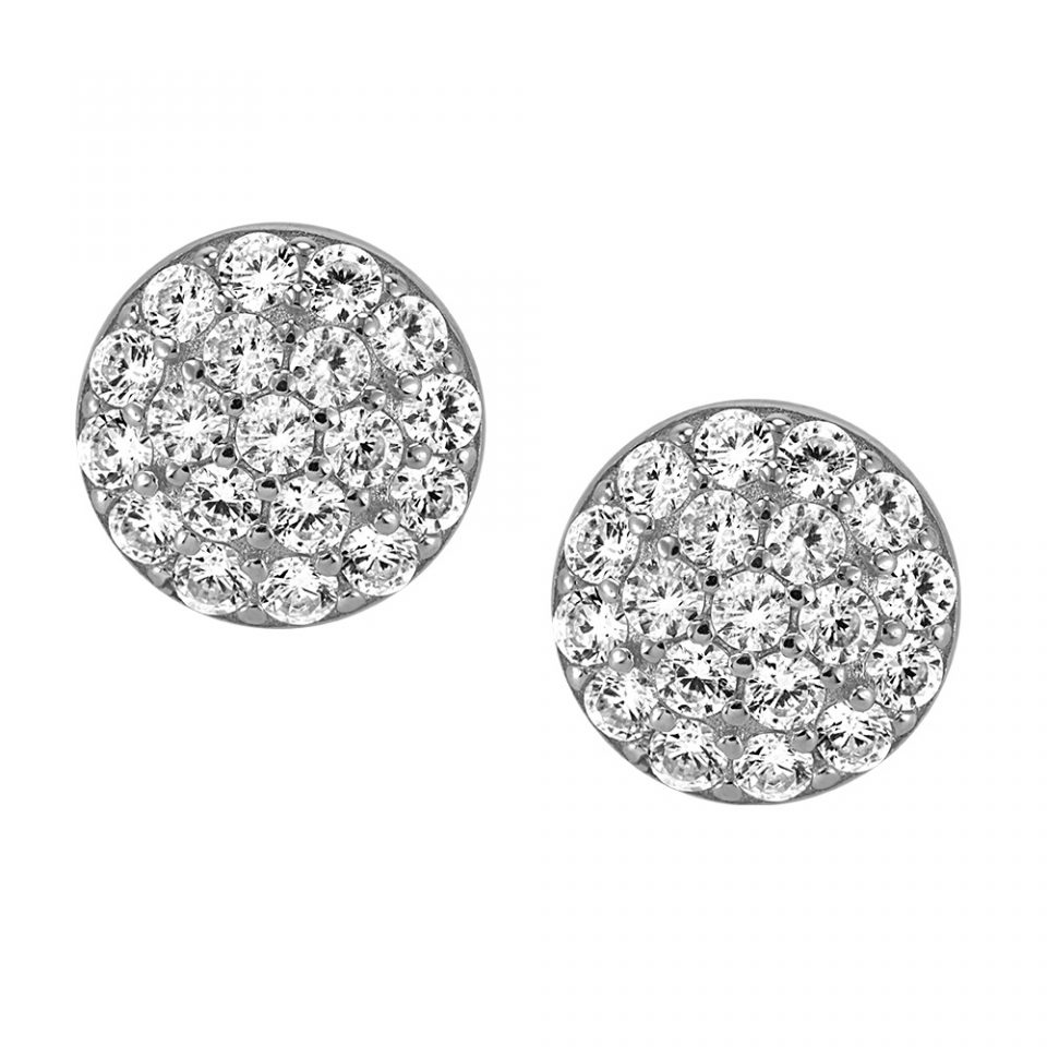 Silver Pave CZ Dome Earrings EAR-SIL-1374