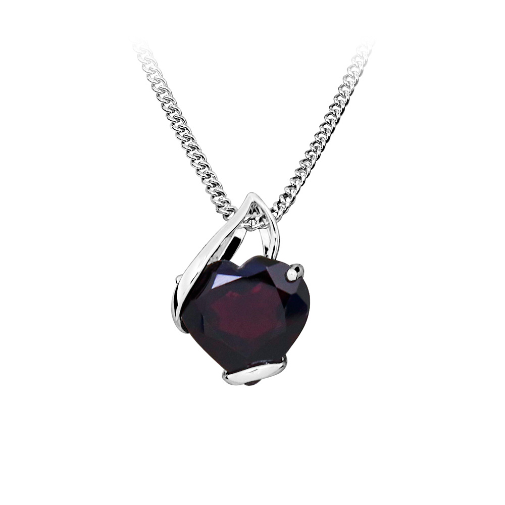 Heart Pendant with Garnet Sterling Silver with Chain - Paris Jewellers